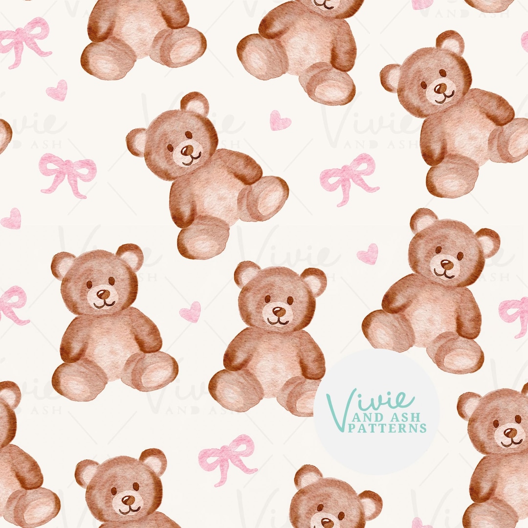 Teddy Bears and Pink Bows Seamless Repeating Pattern, Digital File for ...