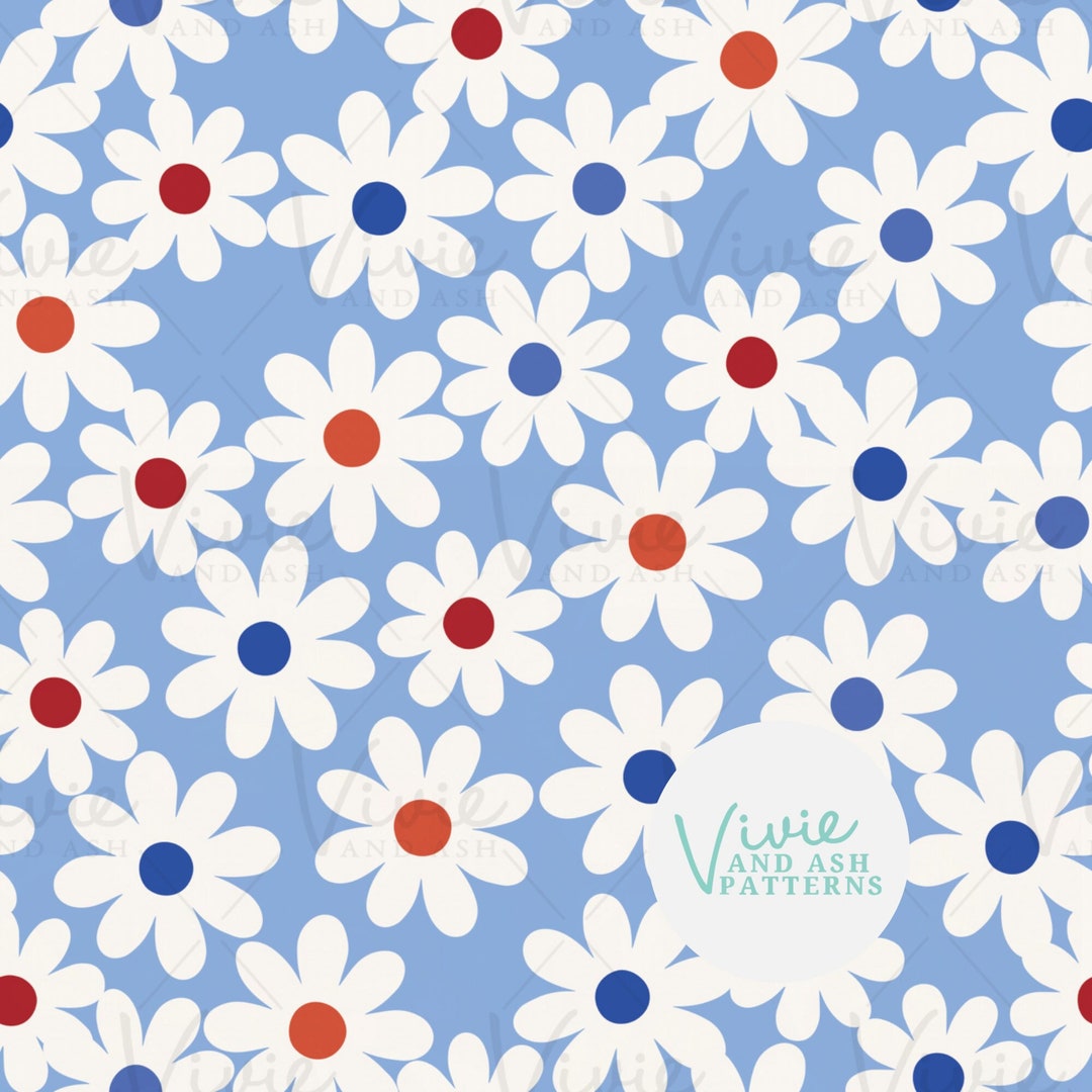 4th of July Seamless Pattern File, Cute Red and Blue Daisies Seamless ...