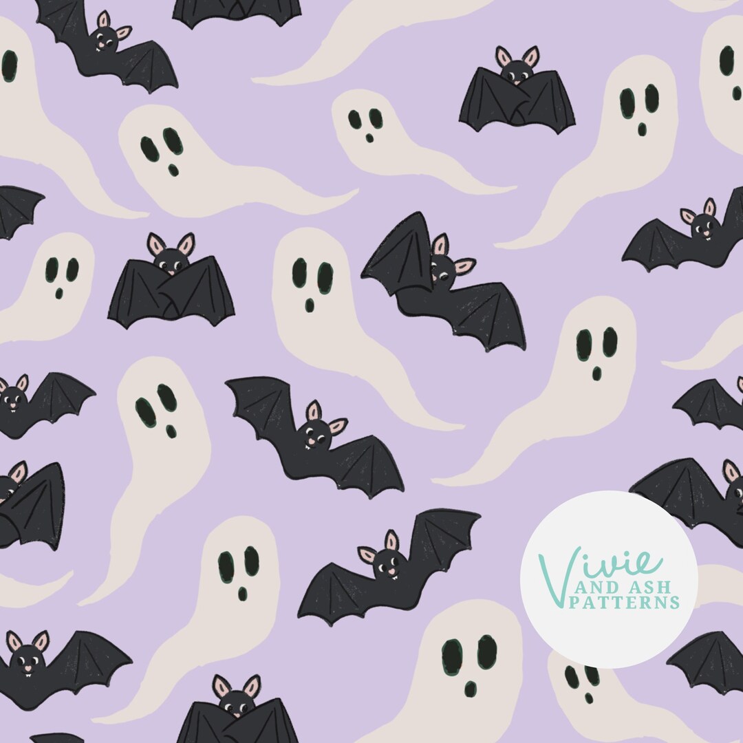 Purple Bats and Ghosts Halloween Seamless Repeat, Halloween Fall ...