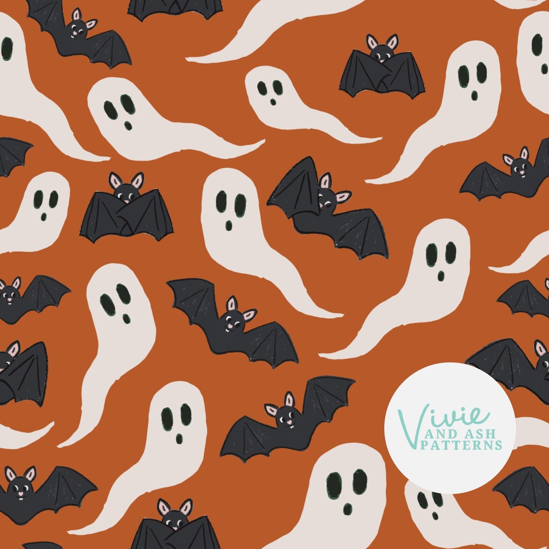 Rust Bats and Ghosts Halloween Seamless Repeat Halloween Fall - Etsy