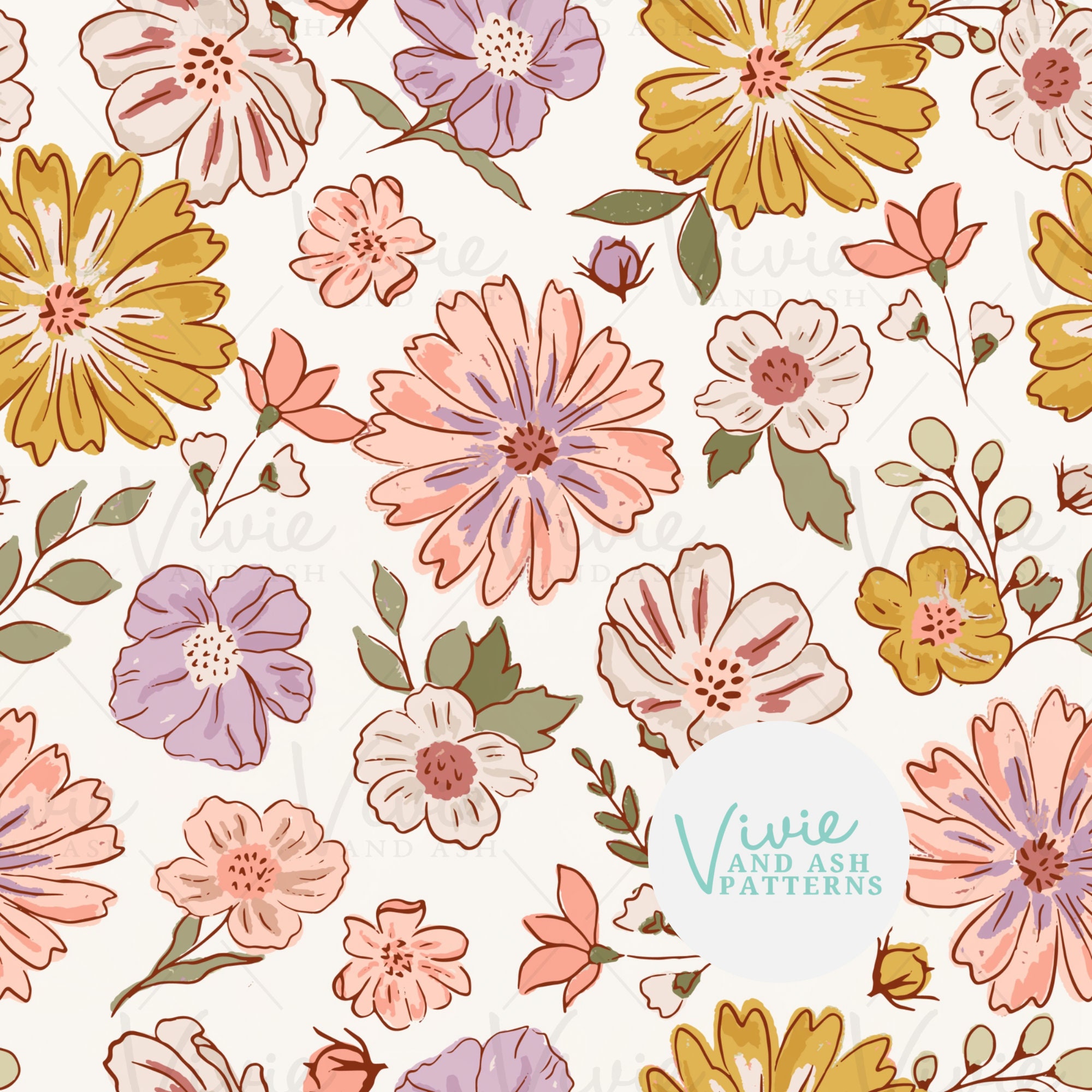 Boho Floral Seamless Repeating Pattern, Floral Seamless Pattern ...