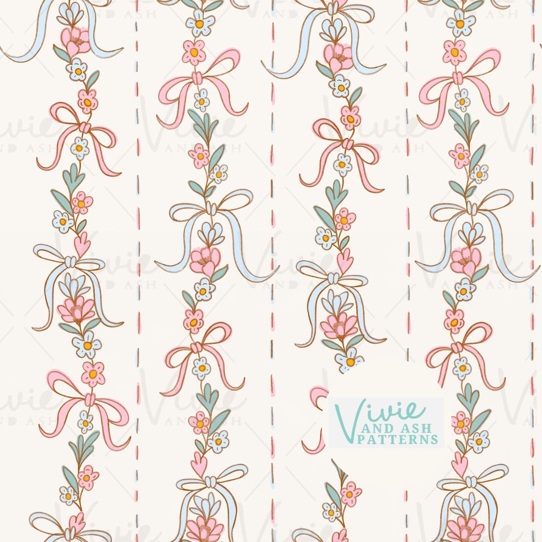 Spring Floral Bows Seamless Pattern by Vivieandash: Pink Blue (digital ...