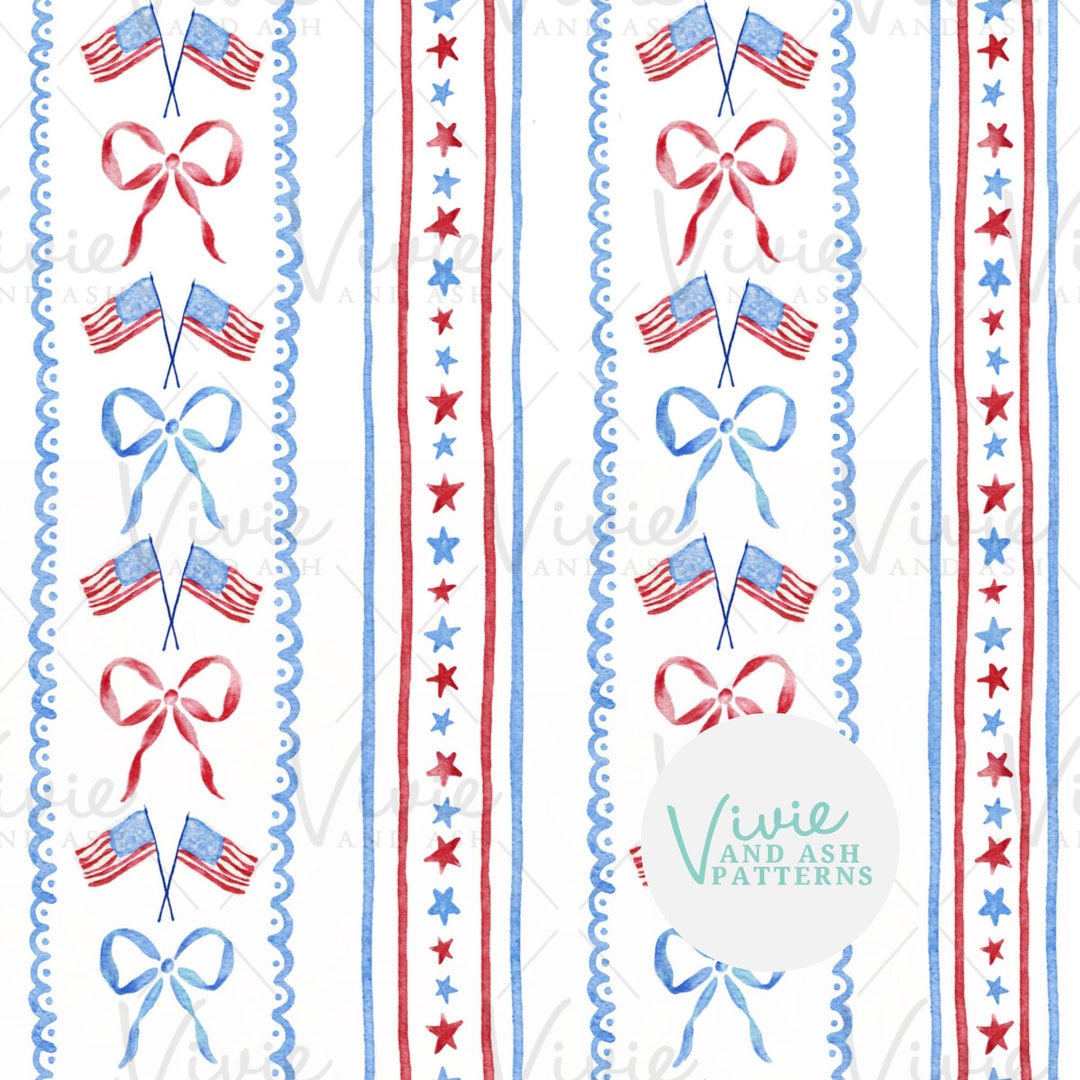 Red White Blue July 4th Pattern by Vivieandash: Flags and Bows (digital ...