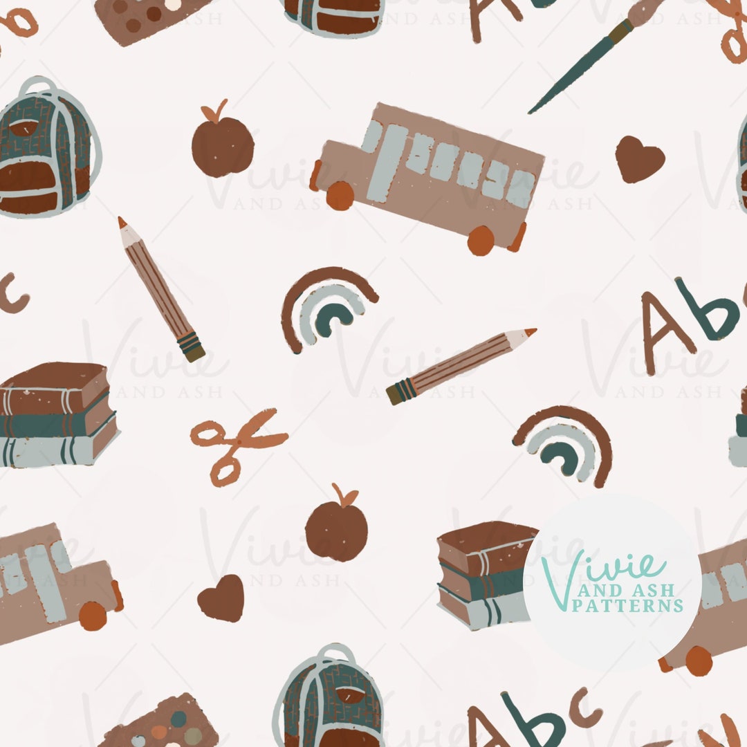 Back to School Seamless Pattern, Blue Green School Bus, Books Repeating ...