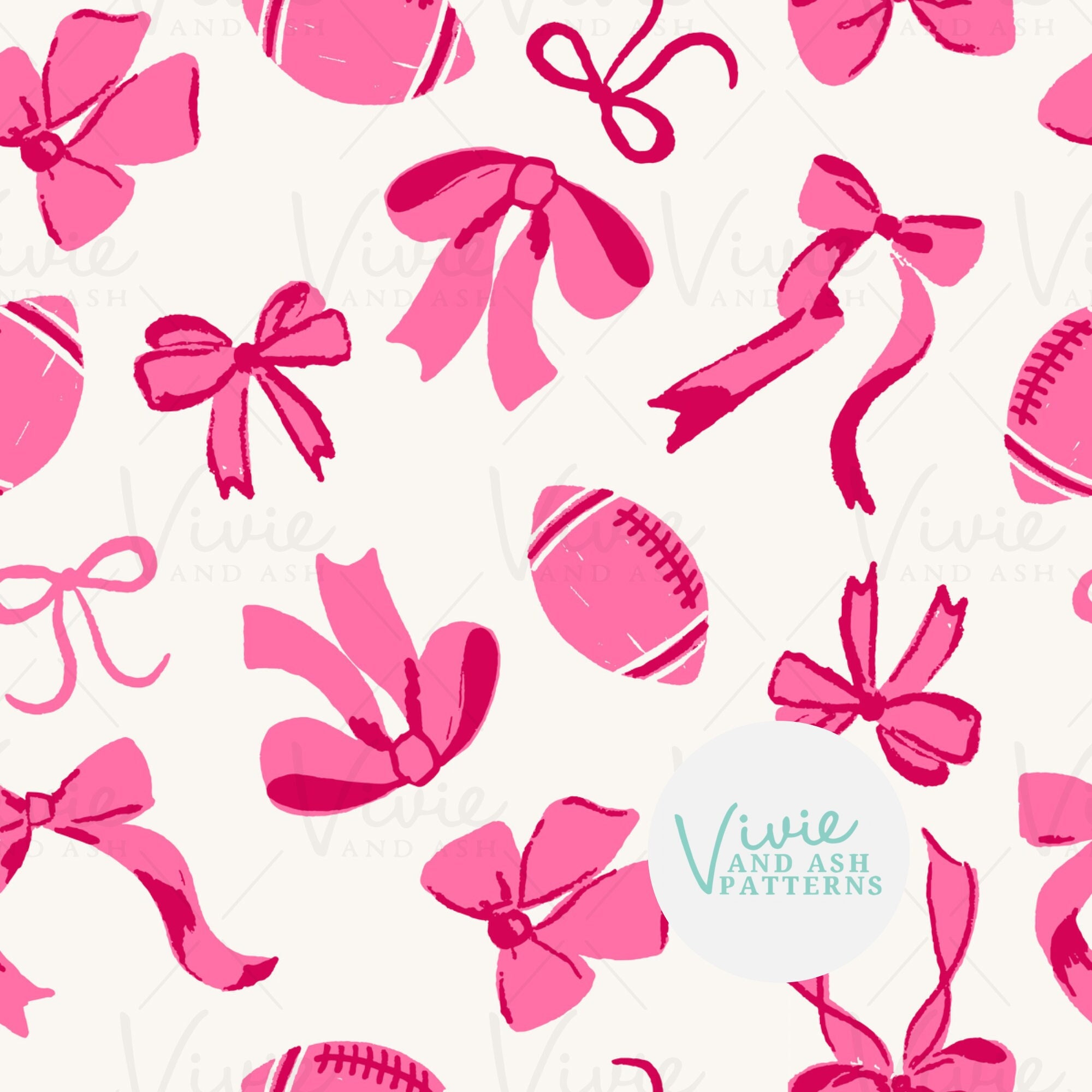 Pink Bows and Footballs Seamless Repeating Pattern, Bow Pattern File ...