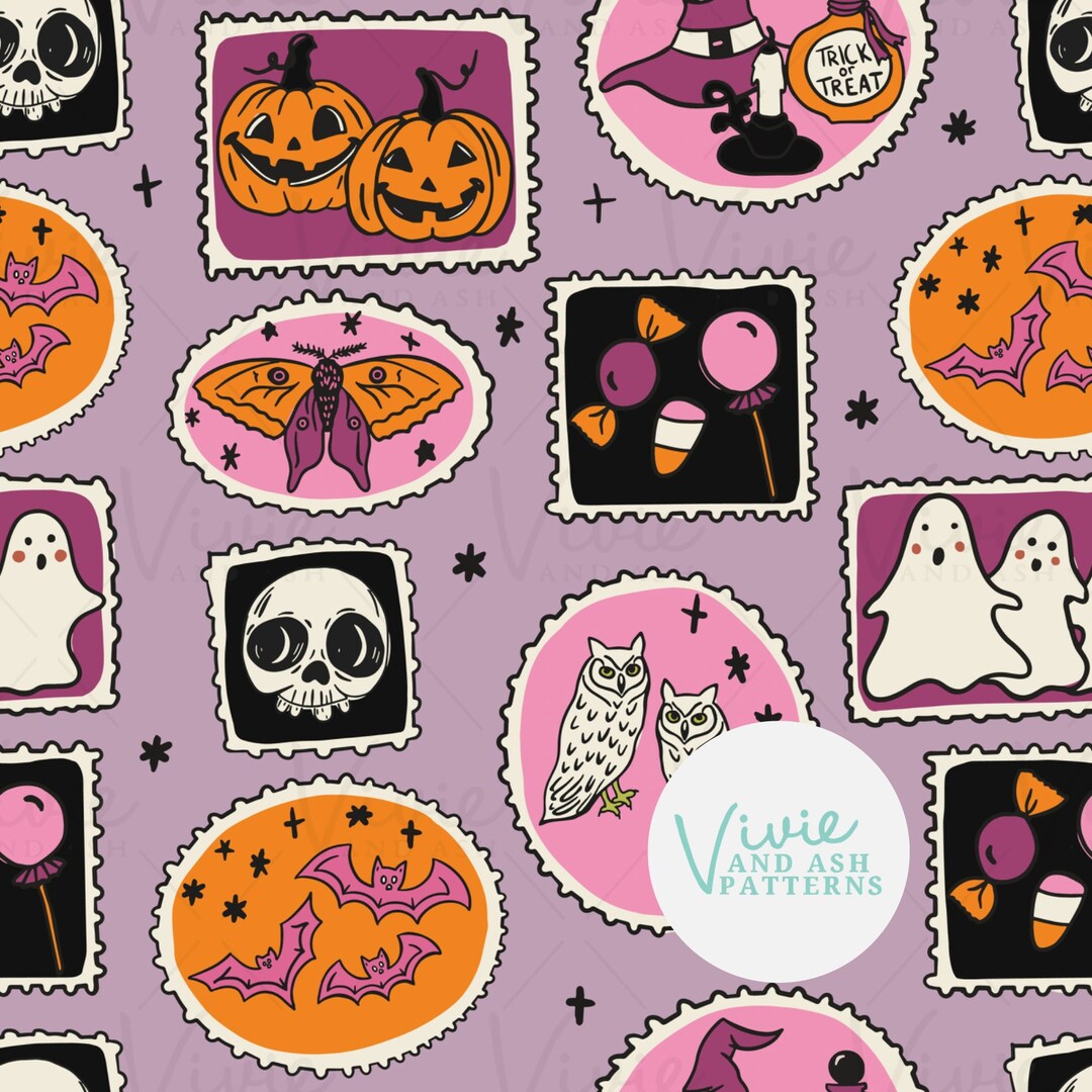 Purple Halloween Seamless Pattern, Cute Ghost, Seamless Fall Repeat Pattern File, Halloween ...