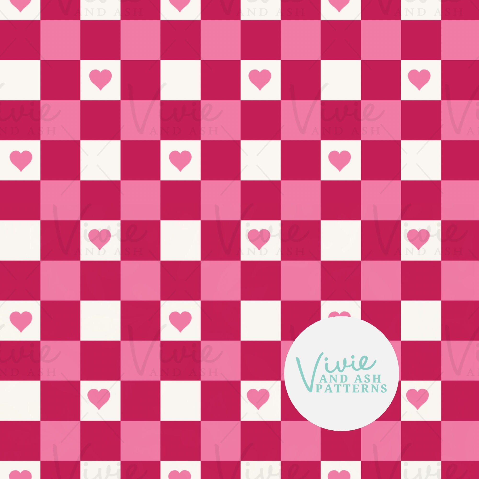 Pink and Red Valentine Gingham Heart Seamless Repeating Pattern File ...