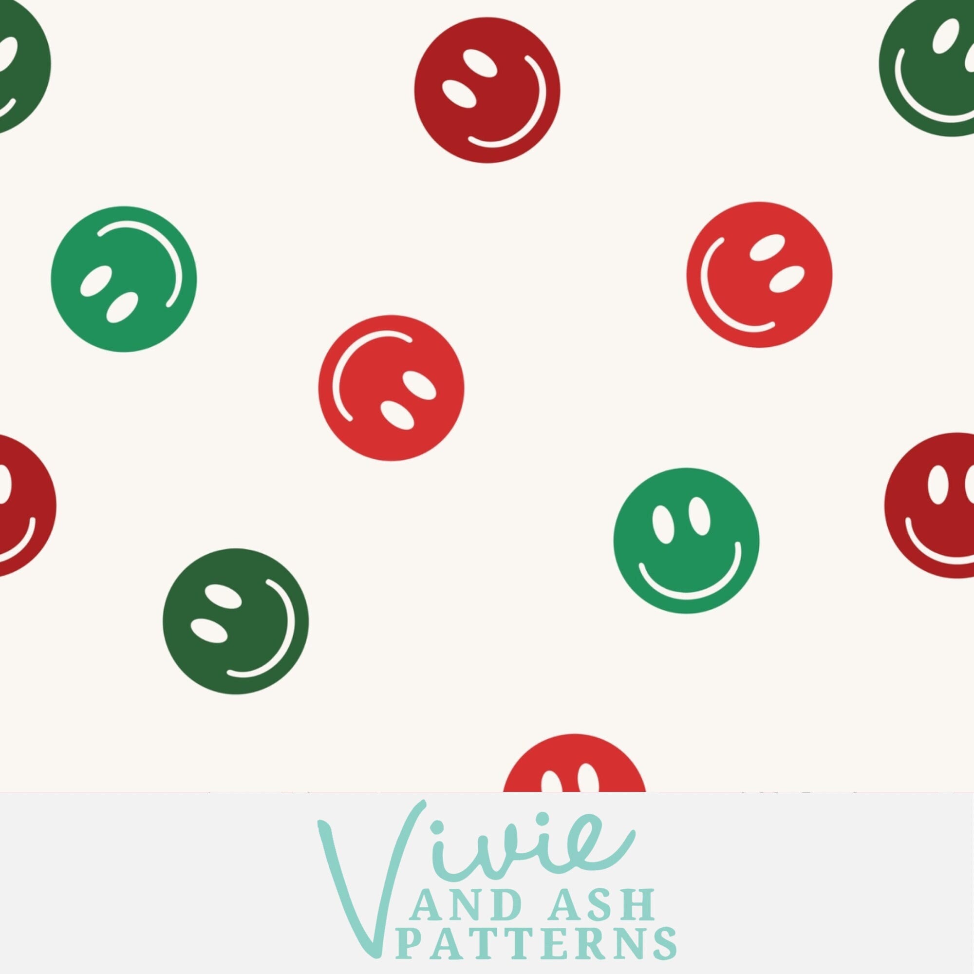 Red and Green Smiley Face Seamless Pattern File, Christmas Smiley Face ...