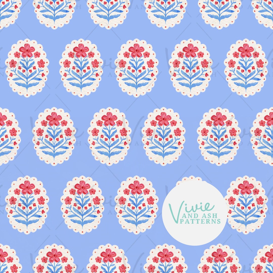 Red White and Blue Cameo Floral Seamless Repeating Pattern, USA Pattern ...
