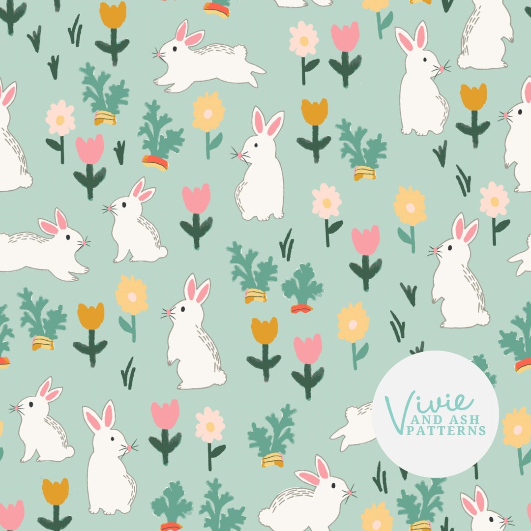 Bunny Floral Easter Seamless Repeat Pattern, Spring Floral Pattern ...