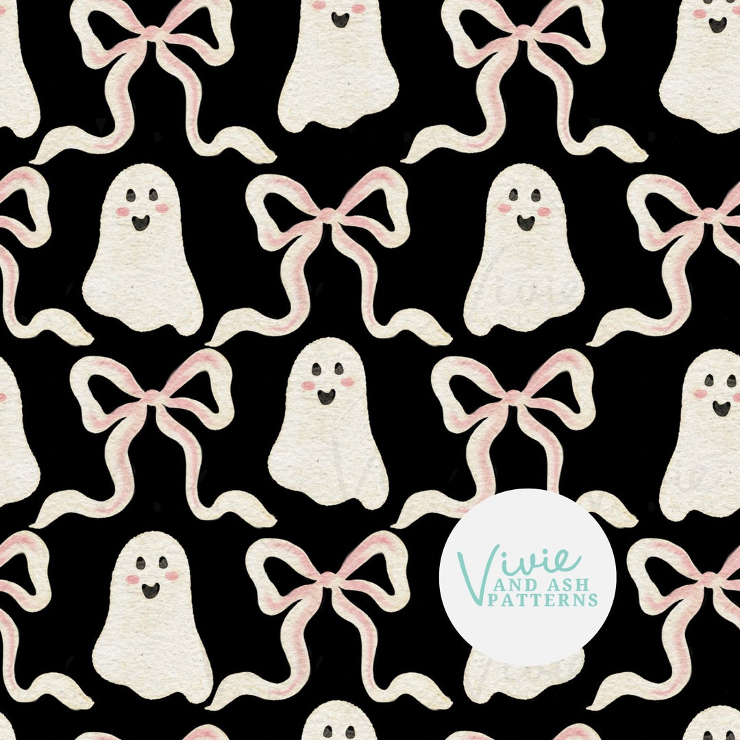 Black and White Ghosts and Bows Halloween Seamless Pattern, Seamless ...