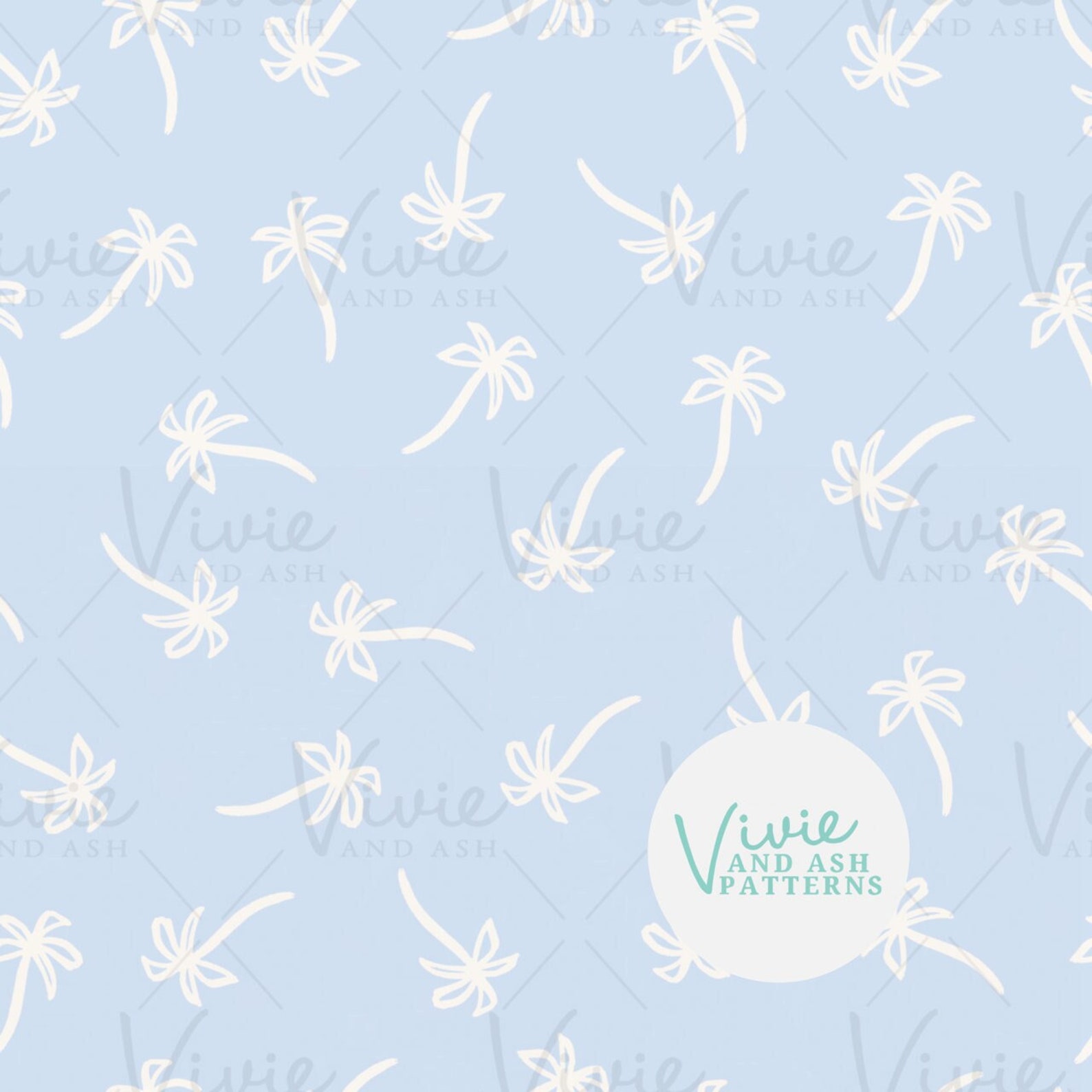 Blue Hand Drawn Palm Trees Seamless Repeat Pattern, Summer Tropical ...