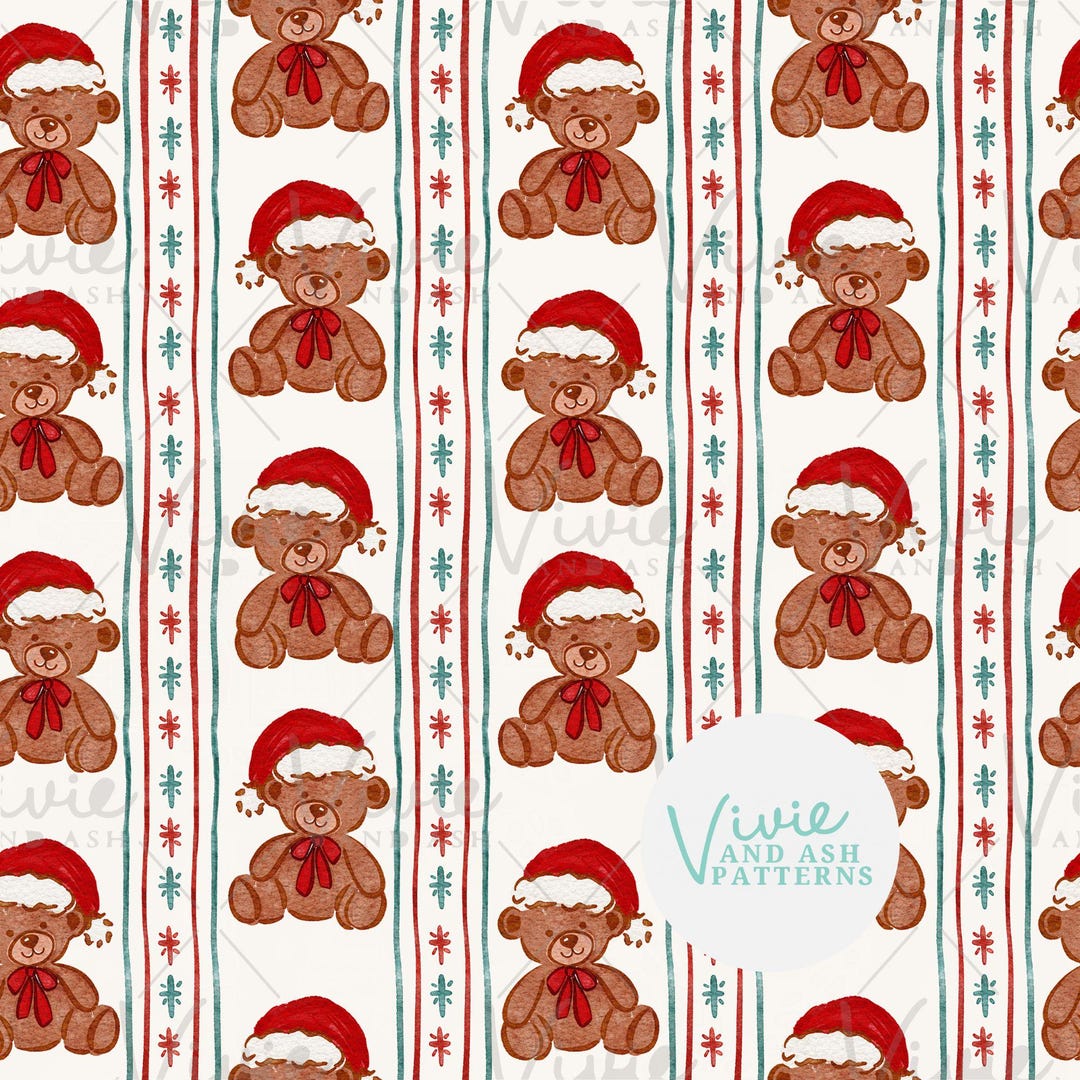 Red and Green Christmas Bear Star Stripe Seamless Pattern, Seamless ...