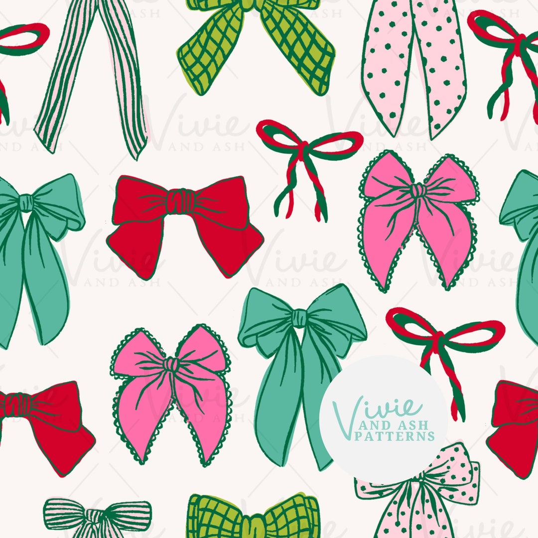 Bright Christmas Bows Seamless Pattern, Red Green and Pink Repeat ...