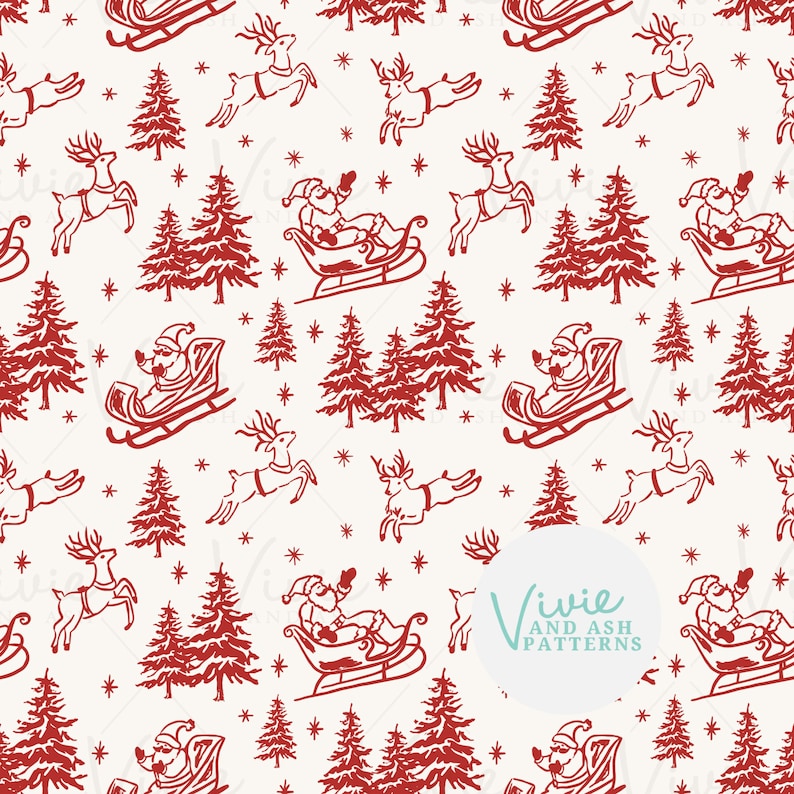 Red and White Christmas Santa Seamless Pattern, Reindeer Seamless ...