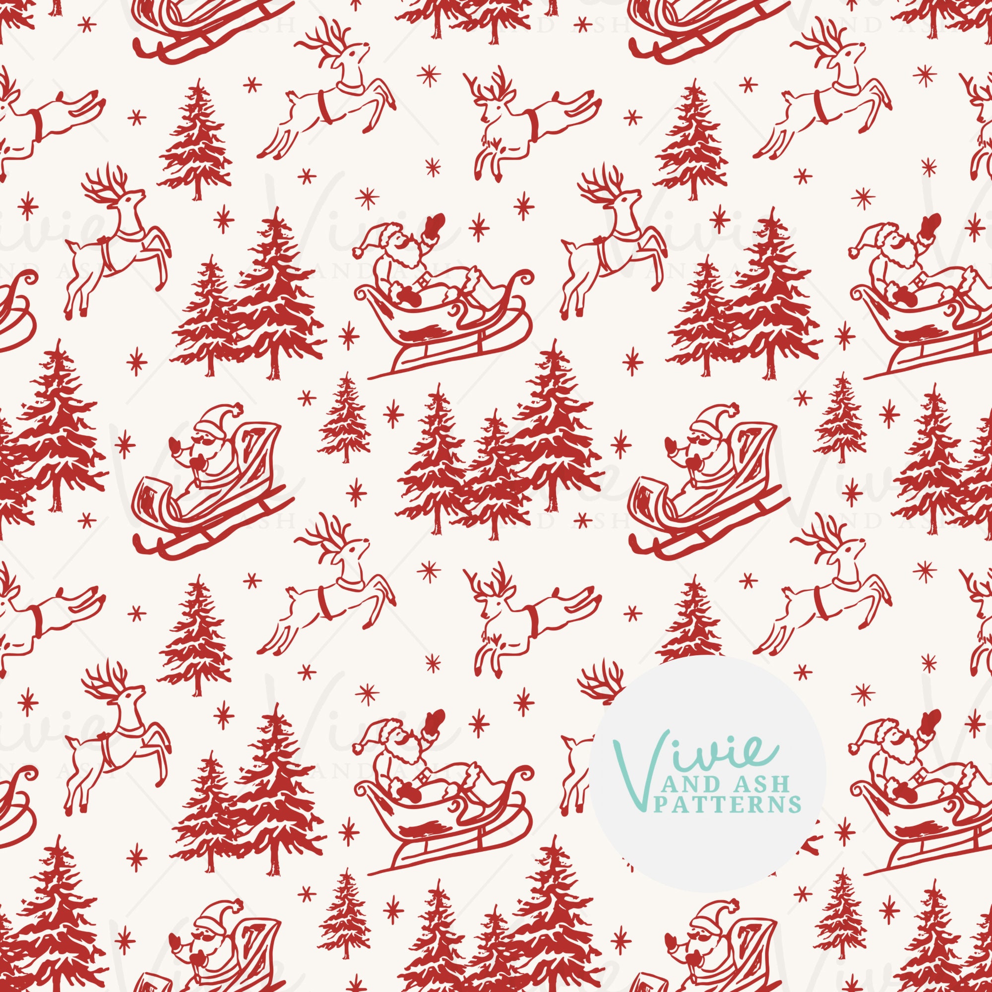 Pink and White Christmas Santa Seamless Pattern, Reindeer Seamless ...