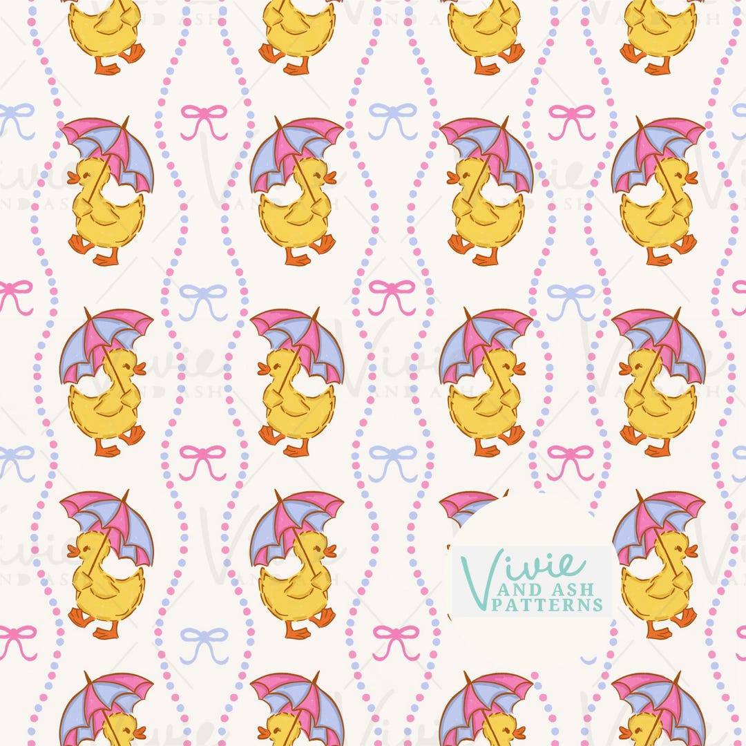 Ducks With Umbrella Spring Pattern, Cute Spring Seamless Repeating ...