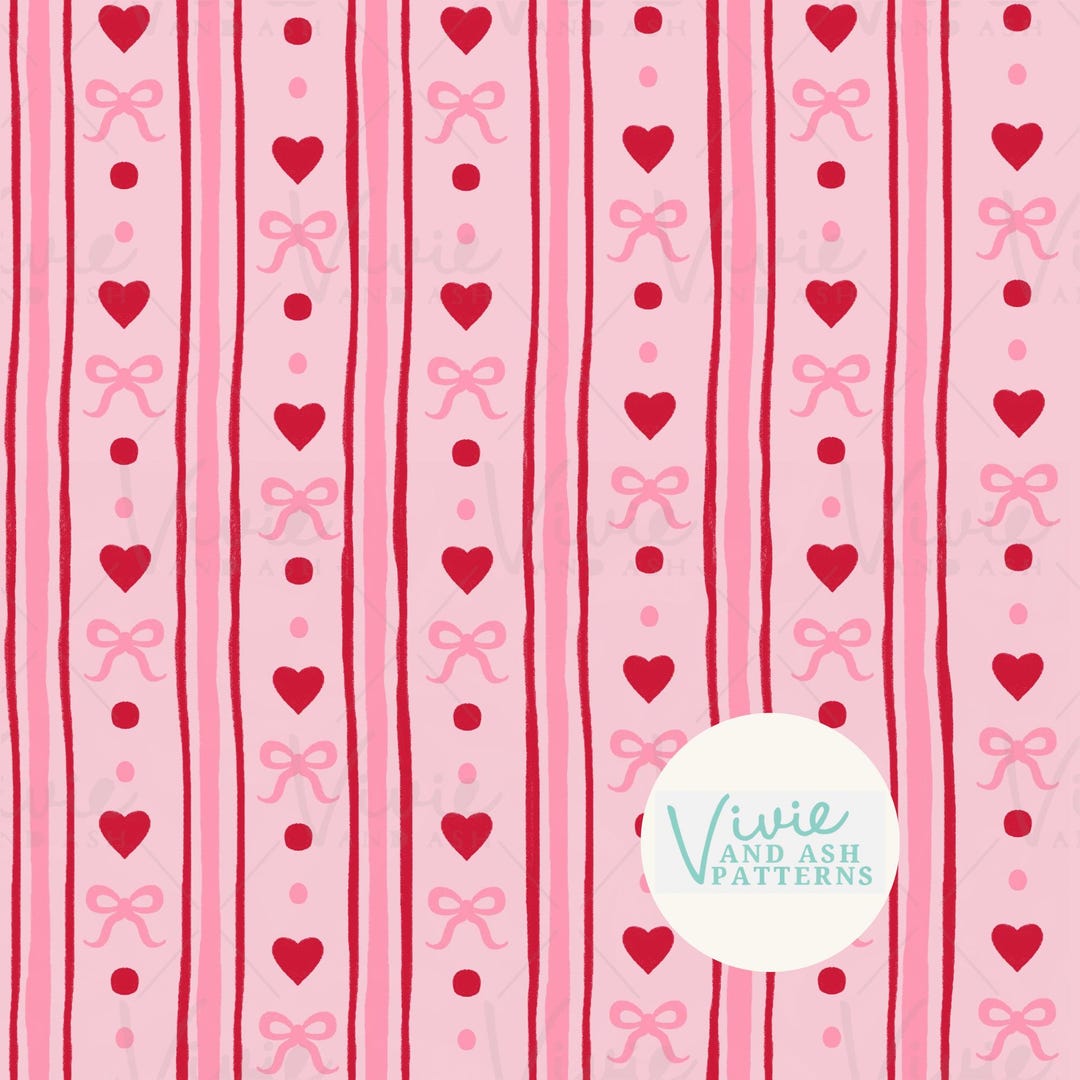 Pink Valentine Heart Bow Stripe Seamless Repeating Pattern, Pink and ...