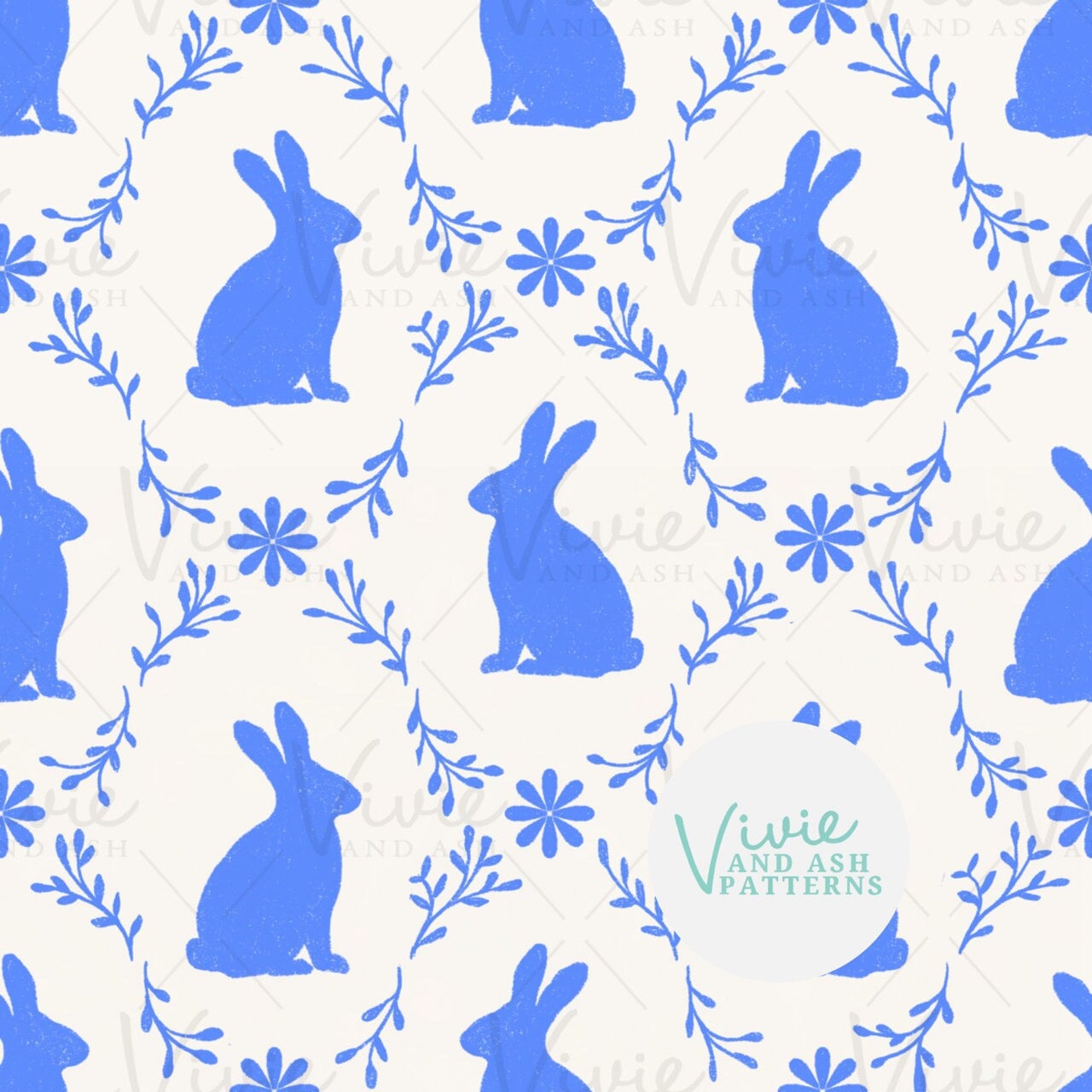 Blue Spring Bunny Floral Seamless Pattern Cute Pastel Bunny - Etsy