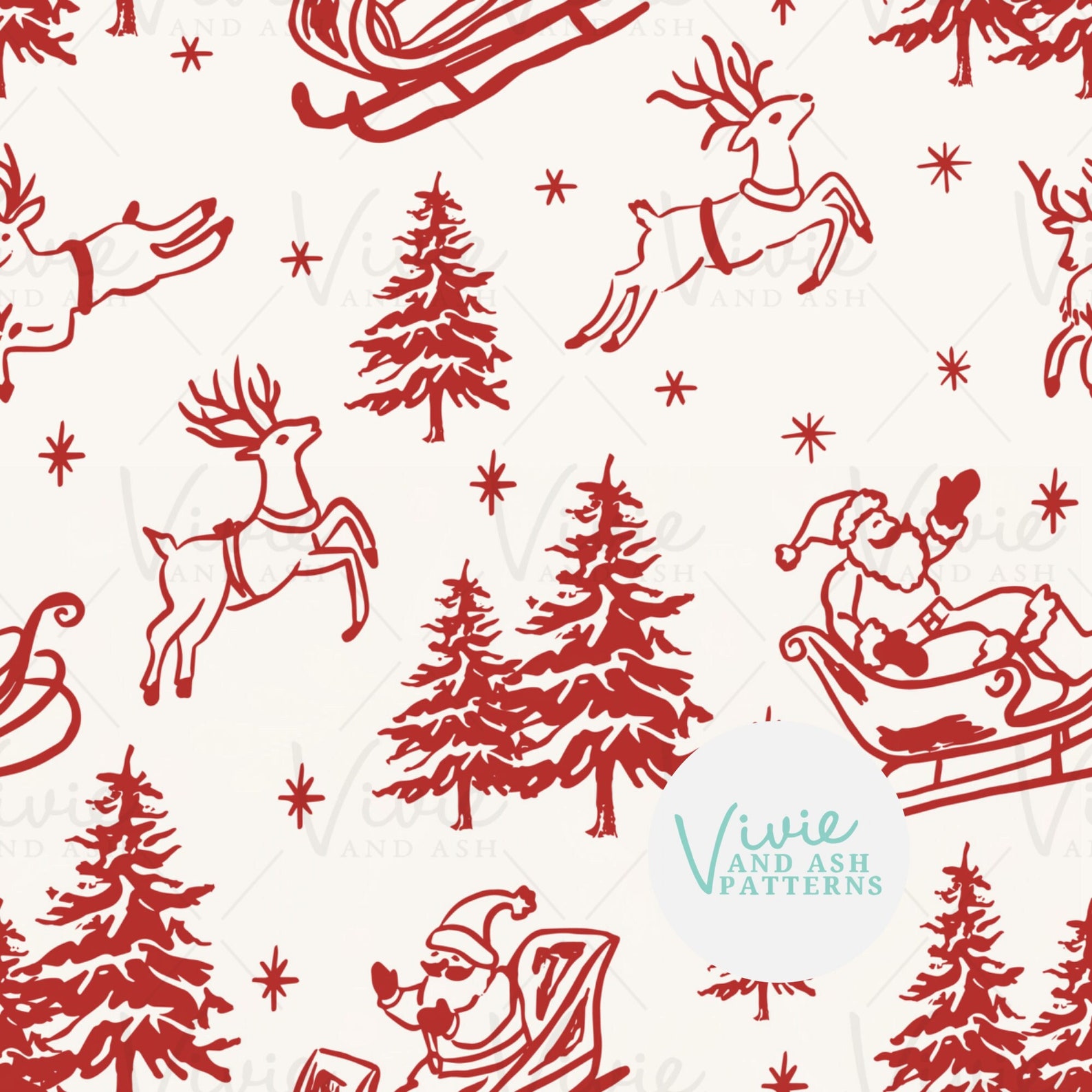Red and White Christmas Santa Seamless Pattern, Reindeer Seamless ...