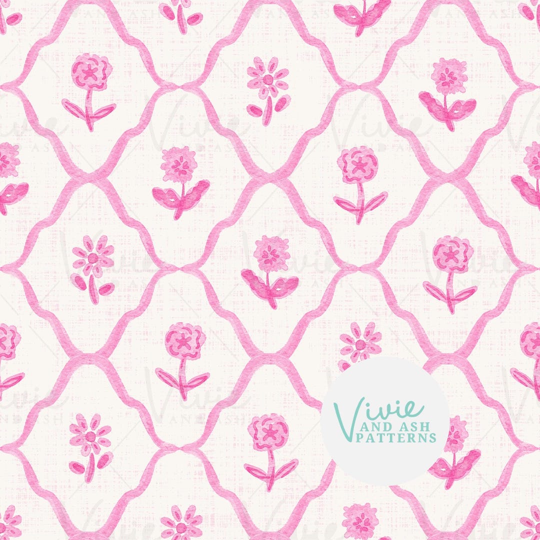 Pink and White Tiled Floral Seamless Repeating Pattern, Pink Floral ...