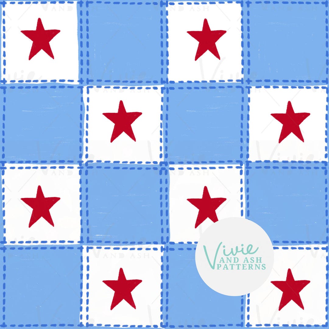 Red White and Blue Checker Seamless Repeating Pattern, Star Pattern ...