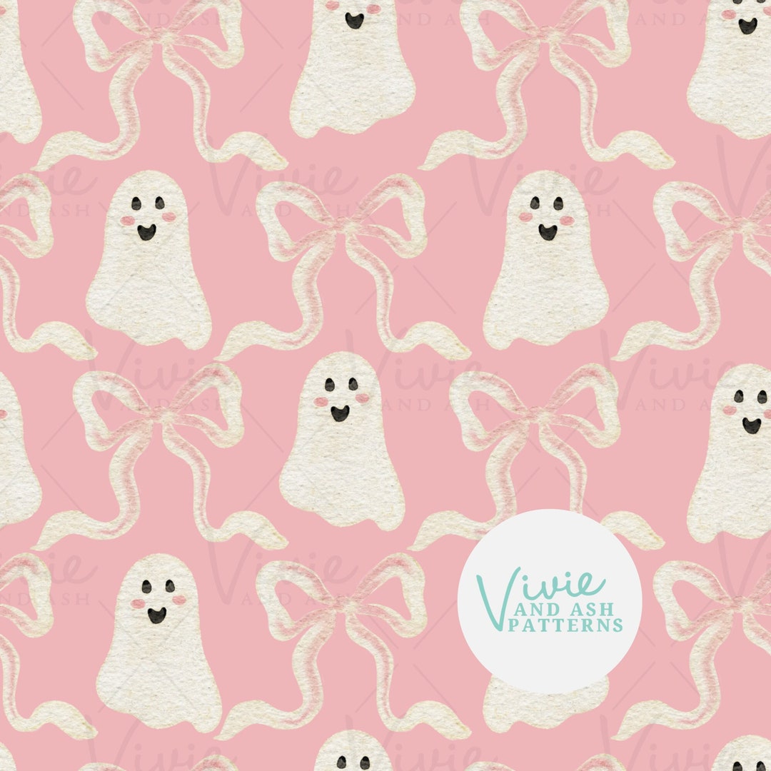 Pink Ghosts and Bows Halloween Seamless Pattern, Seamless Fall Repeat ...