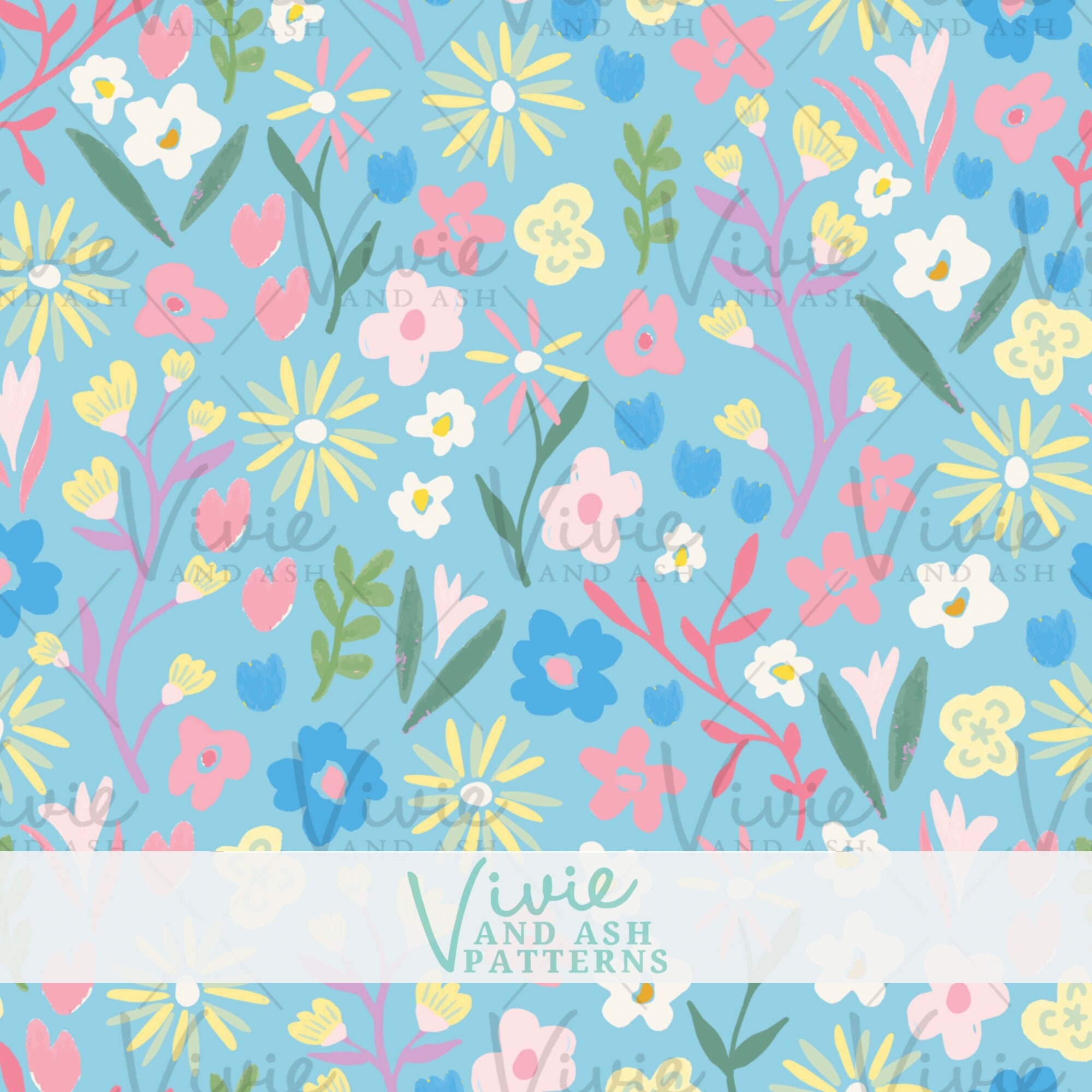 Blue Spring Pastel Easter Floral Seamless Repeating Pattern, Spring ...