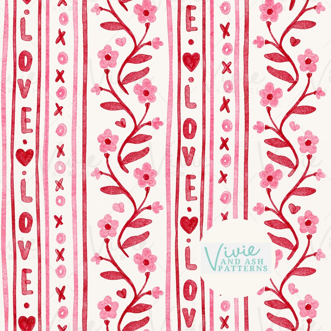 Valentine Love Stripe Seamless Patter by Vivieandash: Pink & Red ...