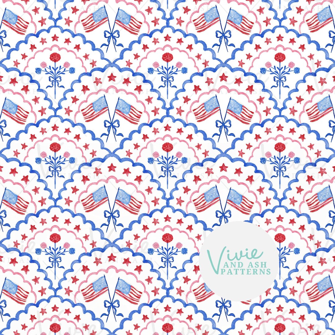Red White and Blue Scalloped Seamless Repeating Pattern, USA Flag and ...
