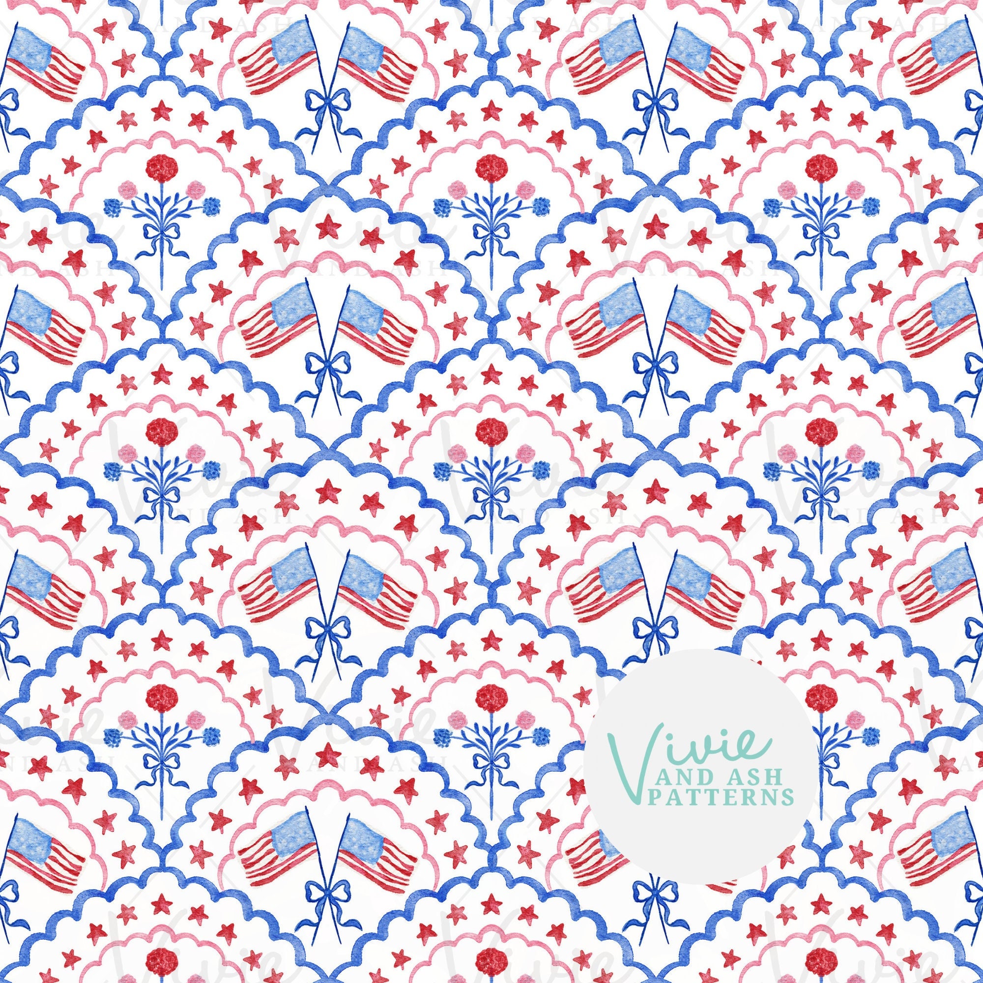 Red White and Blue Scalloped Seamless Repeating Pattern, USA Flag and ...