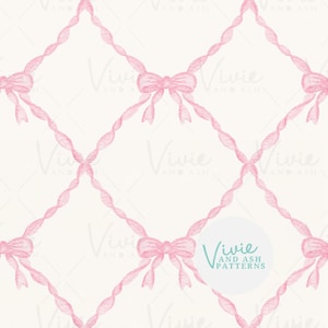 Light Pink Watercolor Bow Trellis Seamless Repeating Pattern, Pink Bow ...