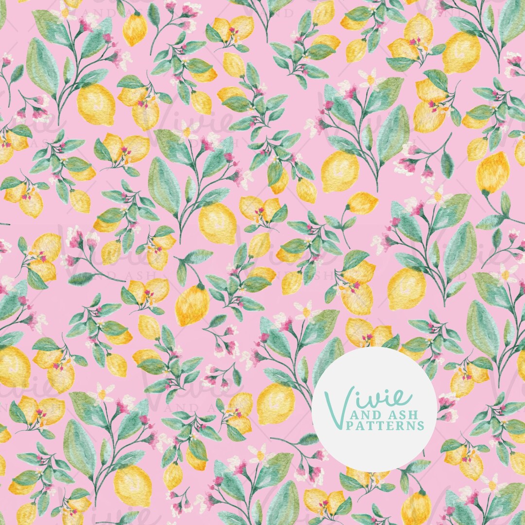 Pink Watercolor Lemons Seamless Pattern File, Pink and Yellow Fruit ...