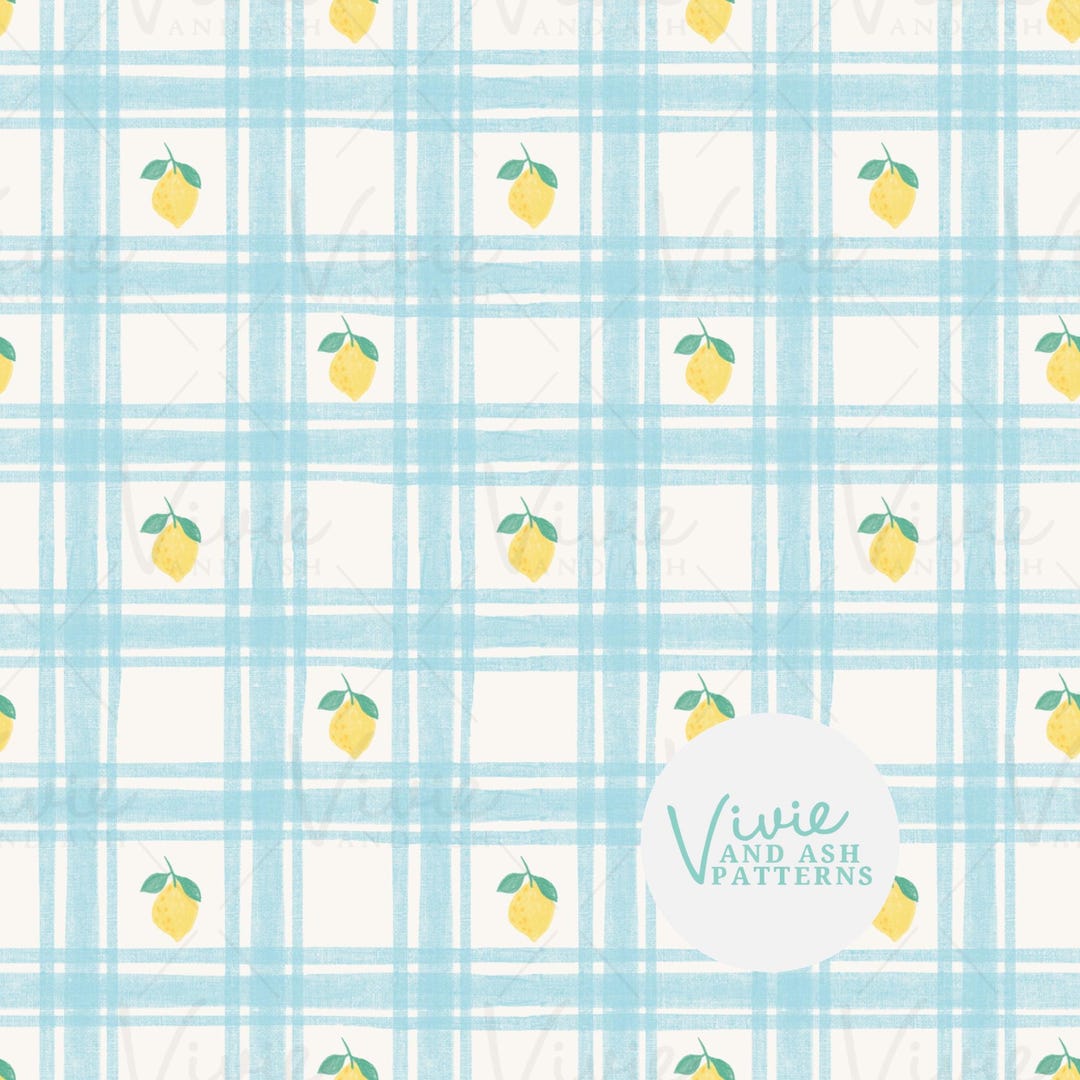 Blue Lemon Gingham Seamless Pattern File, Yellow Fruit Seamless, Fruit ...