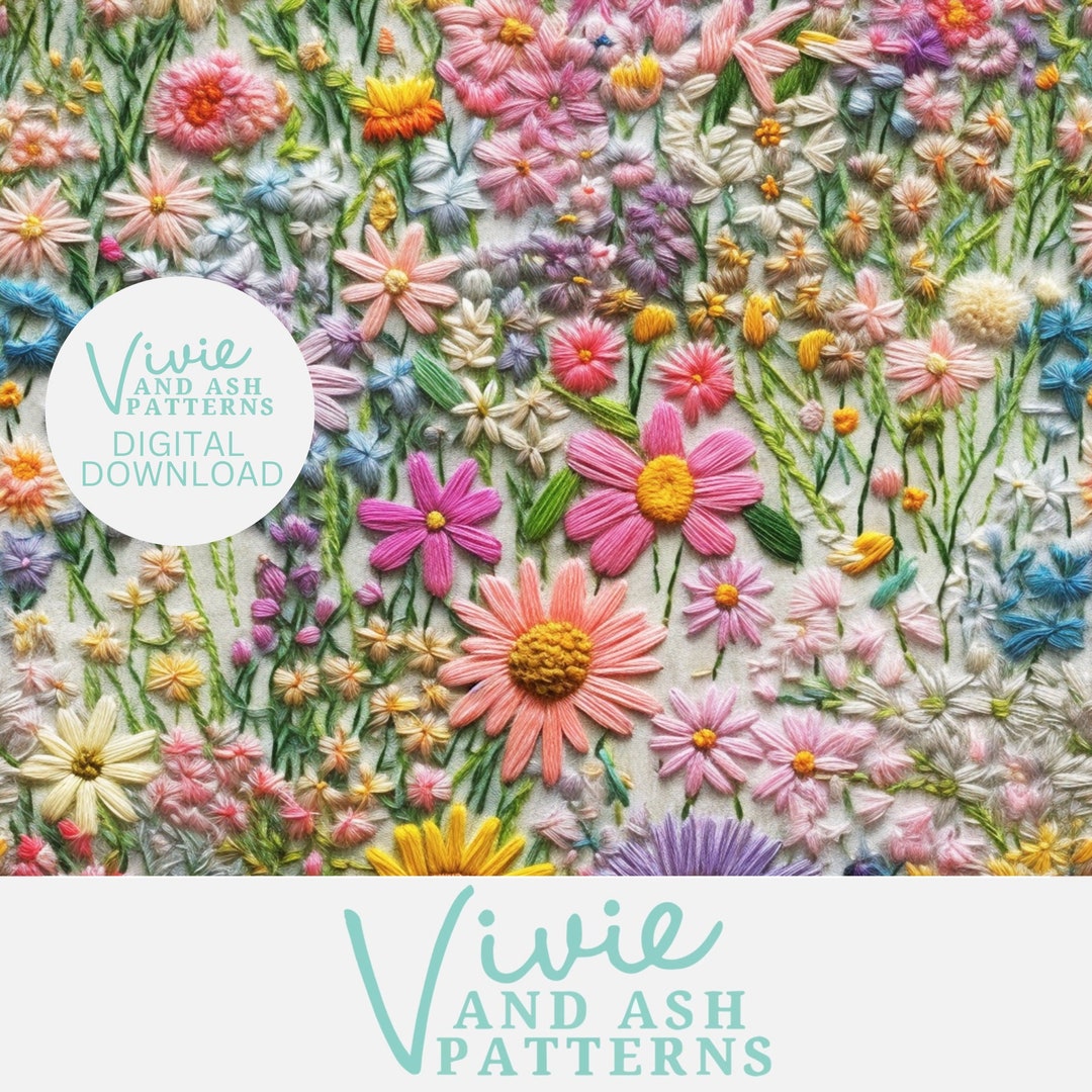 Bright Embroidery Wildflower Floral Seamless File Blue and - Etsy