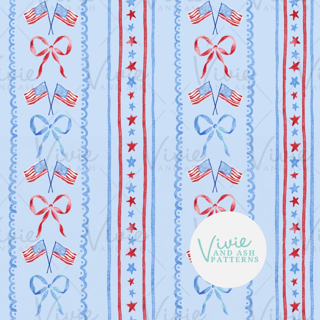 Red White Blue 4th of July Pattern by Vivieandash: Flags and Bows ...