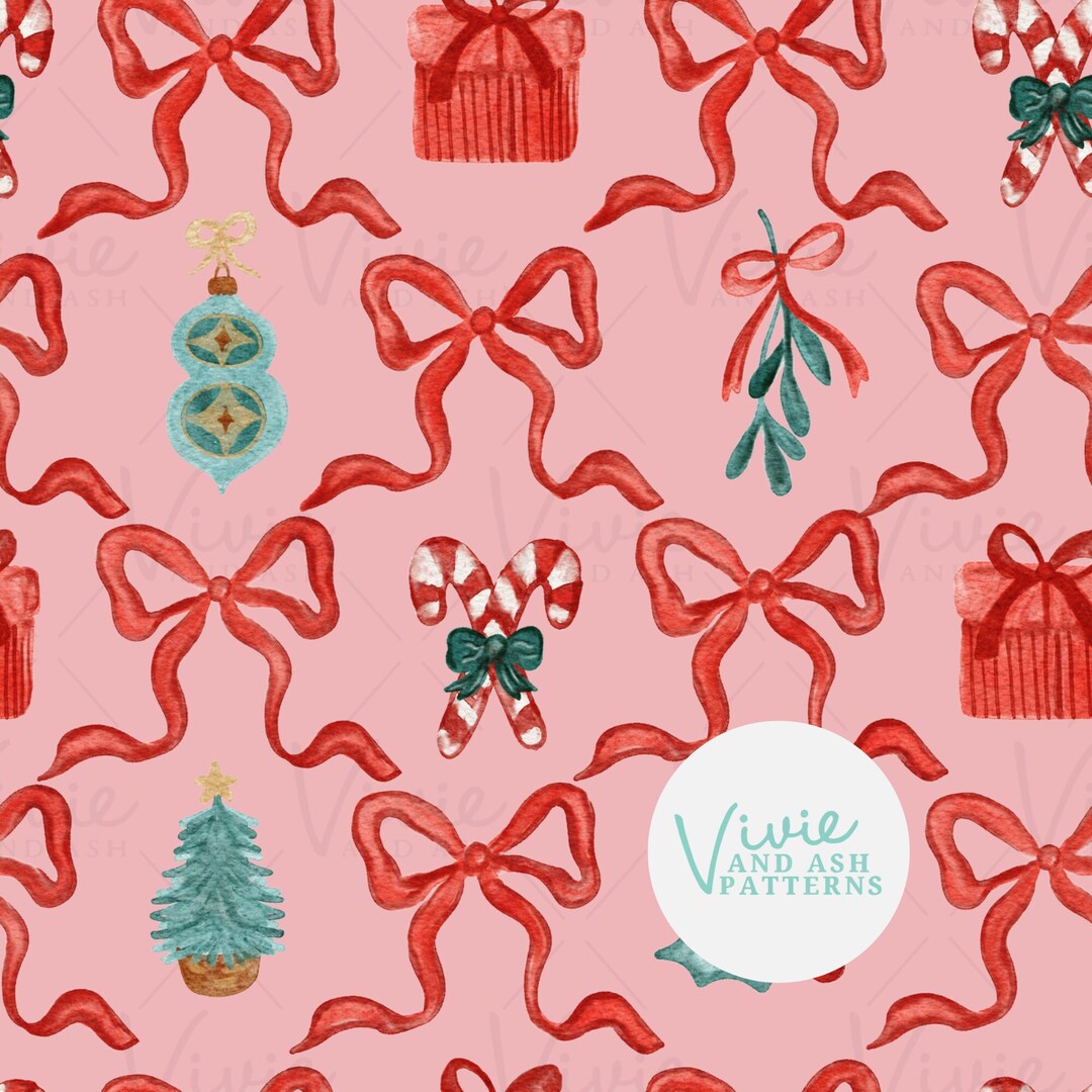 Red and Green Christmas Scroll Bows Seamless Pattern, Presents ...