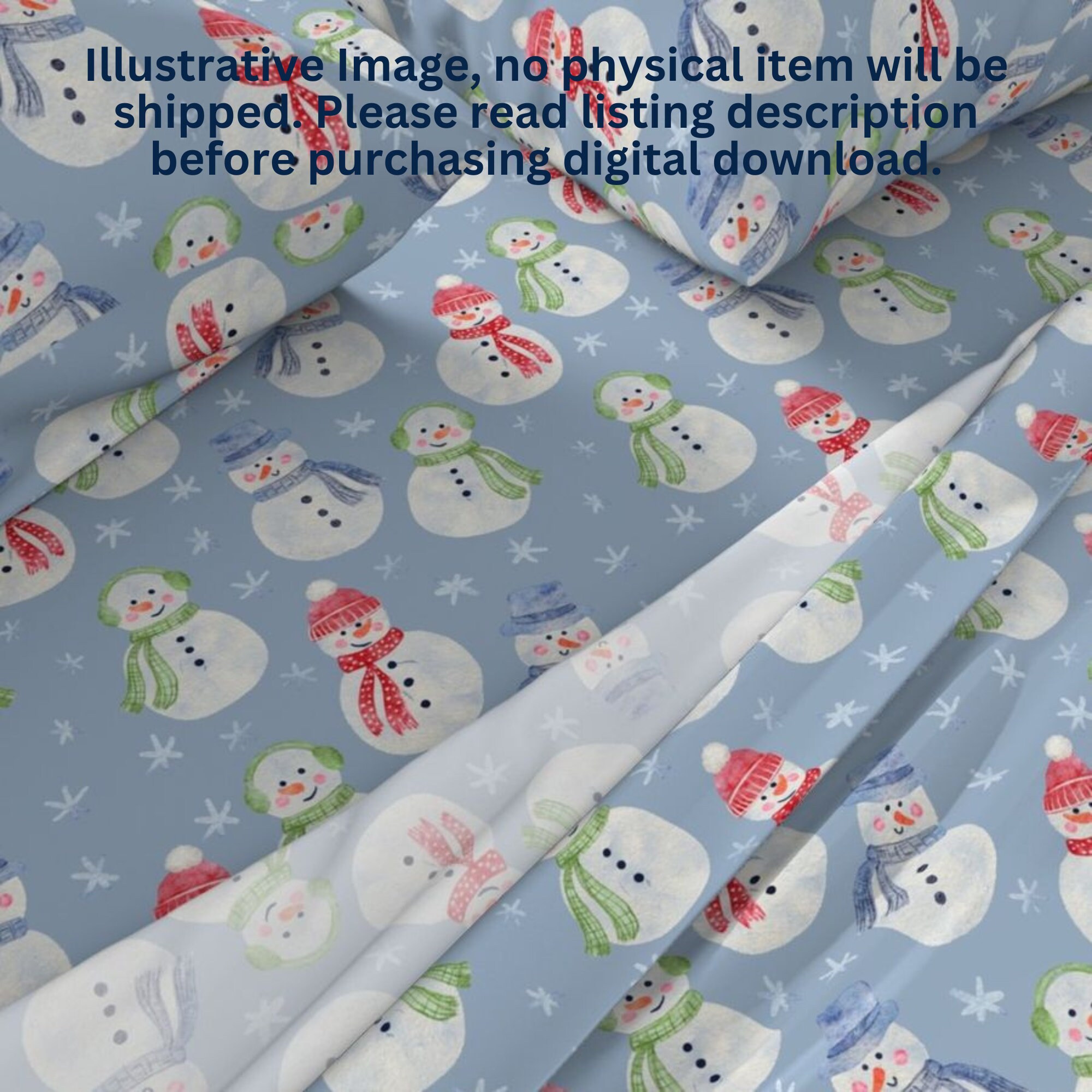 Blue Watercolor Snowmen Seamless Repeat, Cute Christmas Snowmen Pattern ...