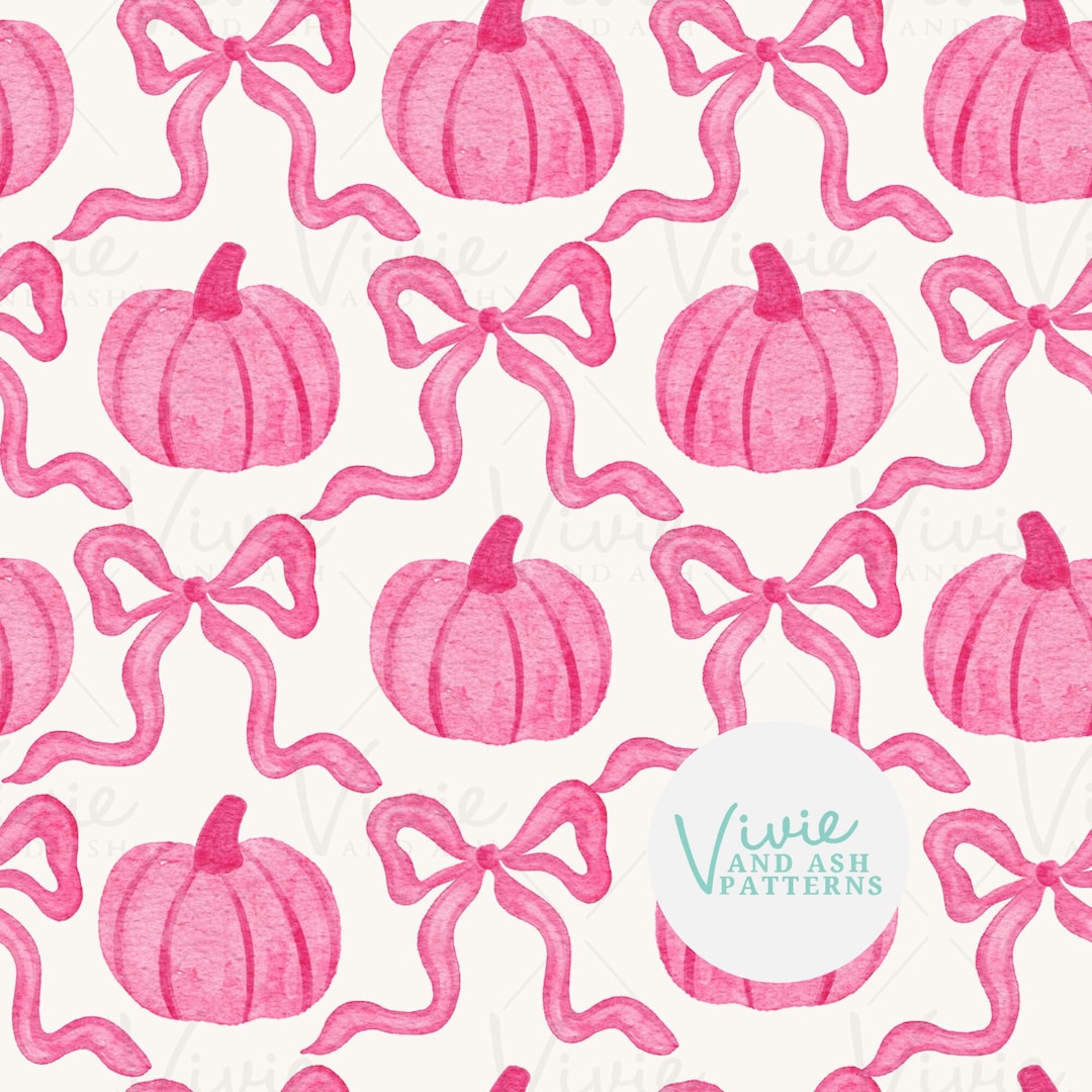 Pink Pumpkins and Bows Halloween Seamless Pattern, Seamless Fall Repeat ...