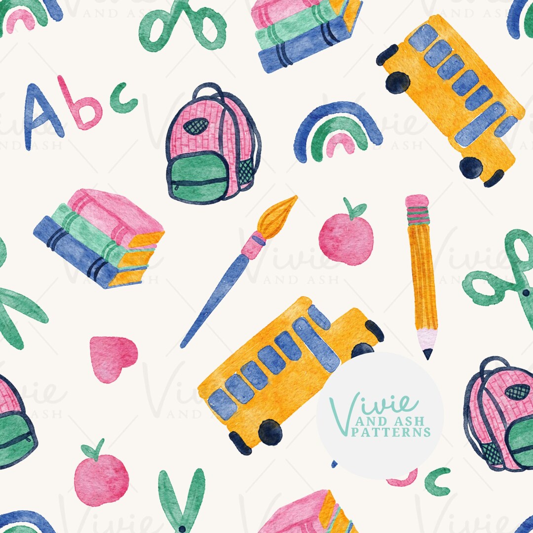 Back to School Seamless Pattern, School Bus, Books Repeating Pattern ...