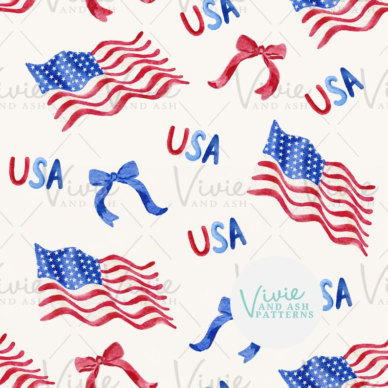 Red White and Blue Flags Seamless Repeating Pattern, USA Bow Pattern ...