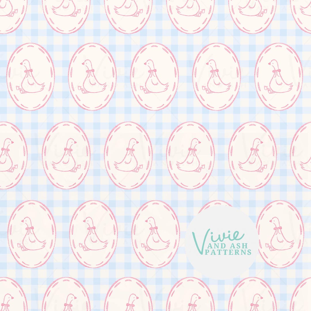 Blue and Pink Goose Gingham Seamless Repeating Pattern, Digital File ...