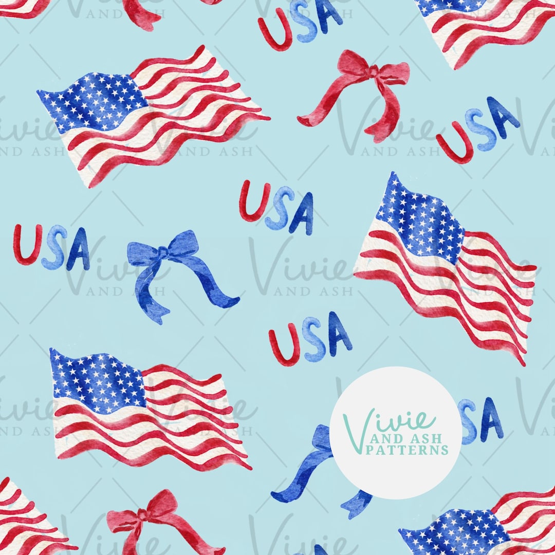 Red White and Blue Flags Seamless Repeating Pattern, USA Bow Pattern ...