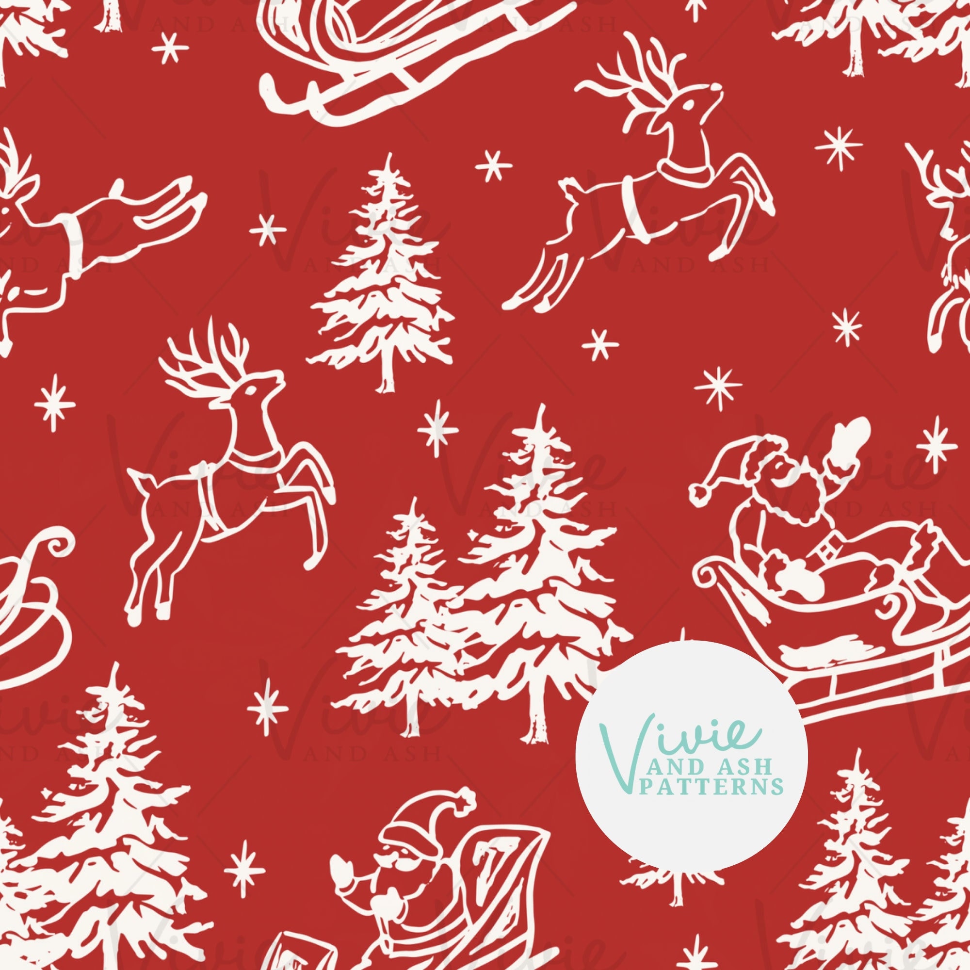 Red and White Christmas Santa Seamless Pattern, Reindeer Seamless ...