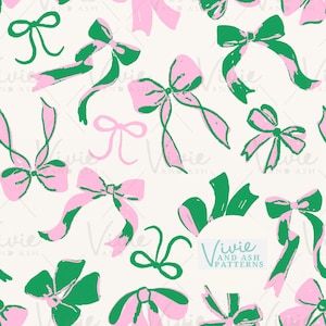 Pink Green and White Bows Seamless Repeating Pattern, Bow Pattern File ...