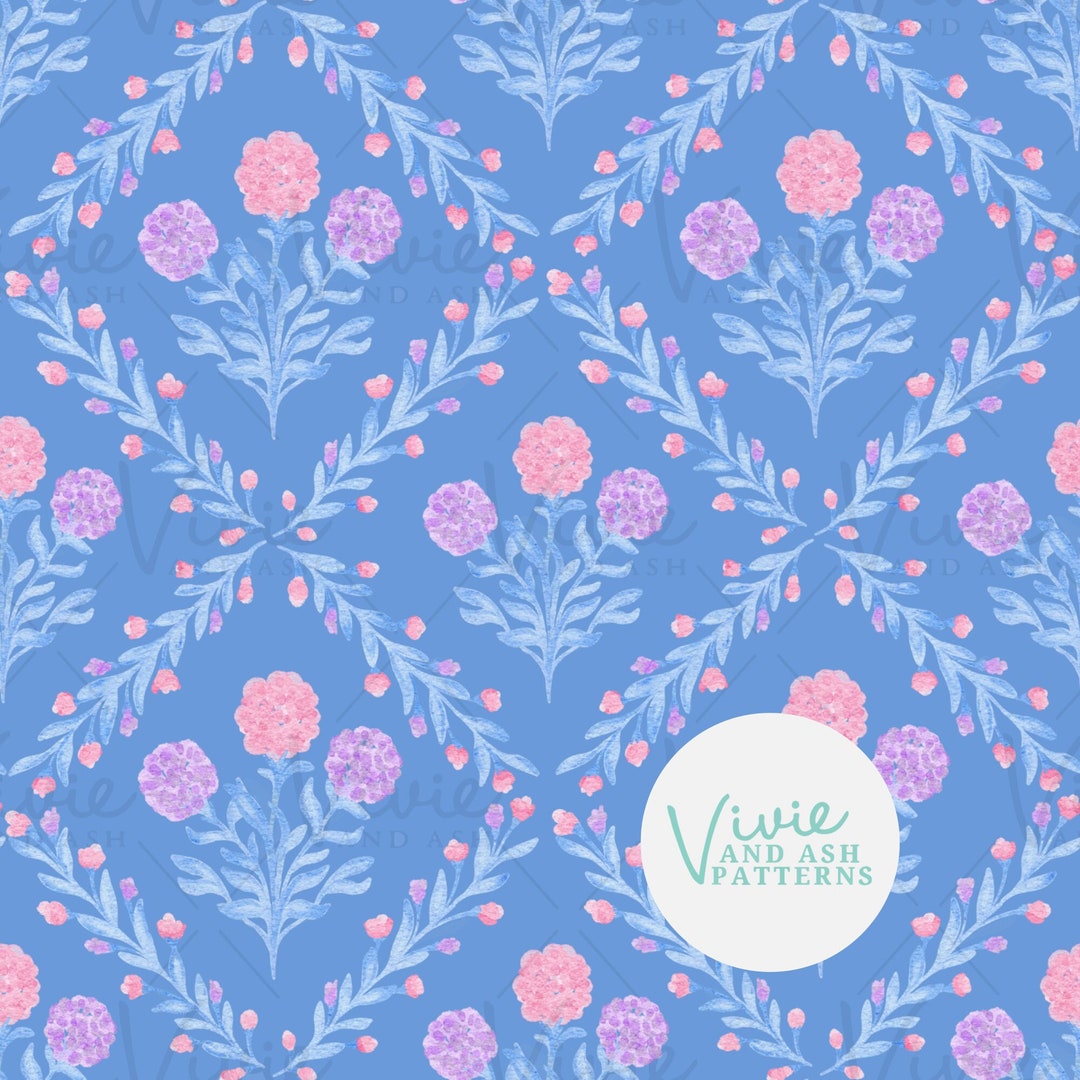 Pink Blue and Purple Trellis Floral Seamless Repeating Pattern ...