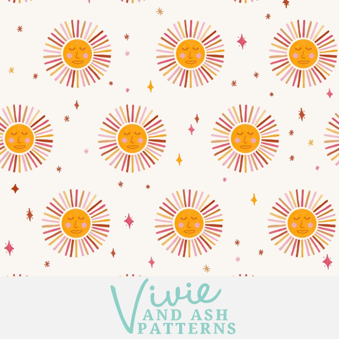 Suns Seamless Repeating Pattern, Yellow Orange and Pink Seamless Repeat ...