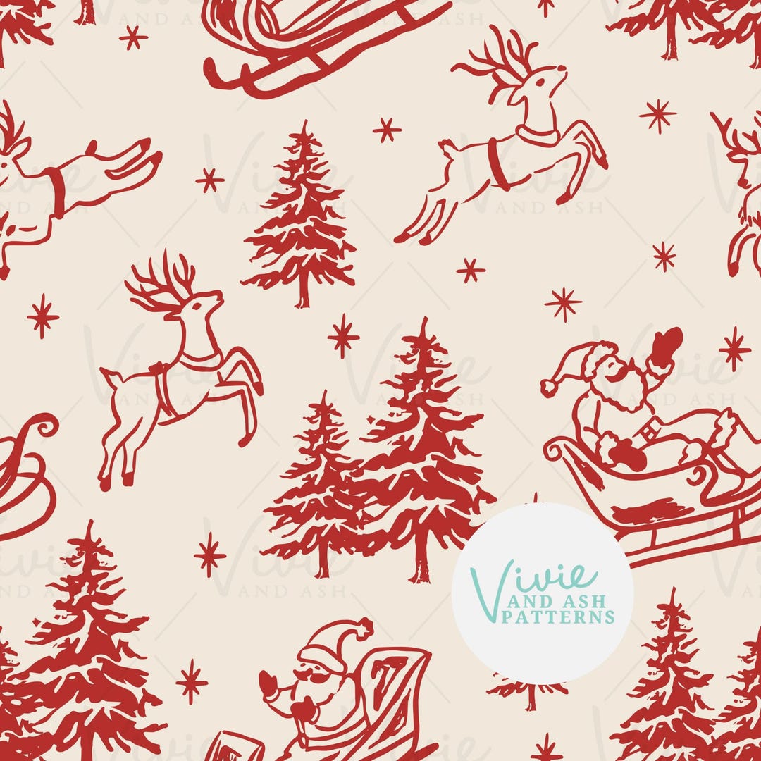 Red and Cream Christmas Santa Seamless Pattern, Reindeer Seamless ...
