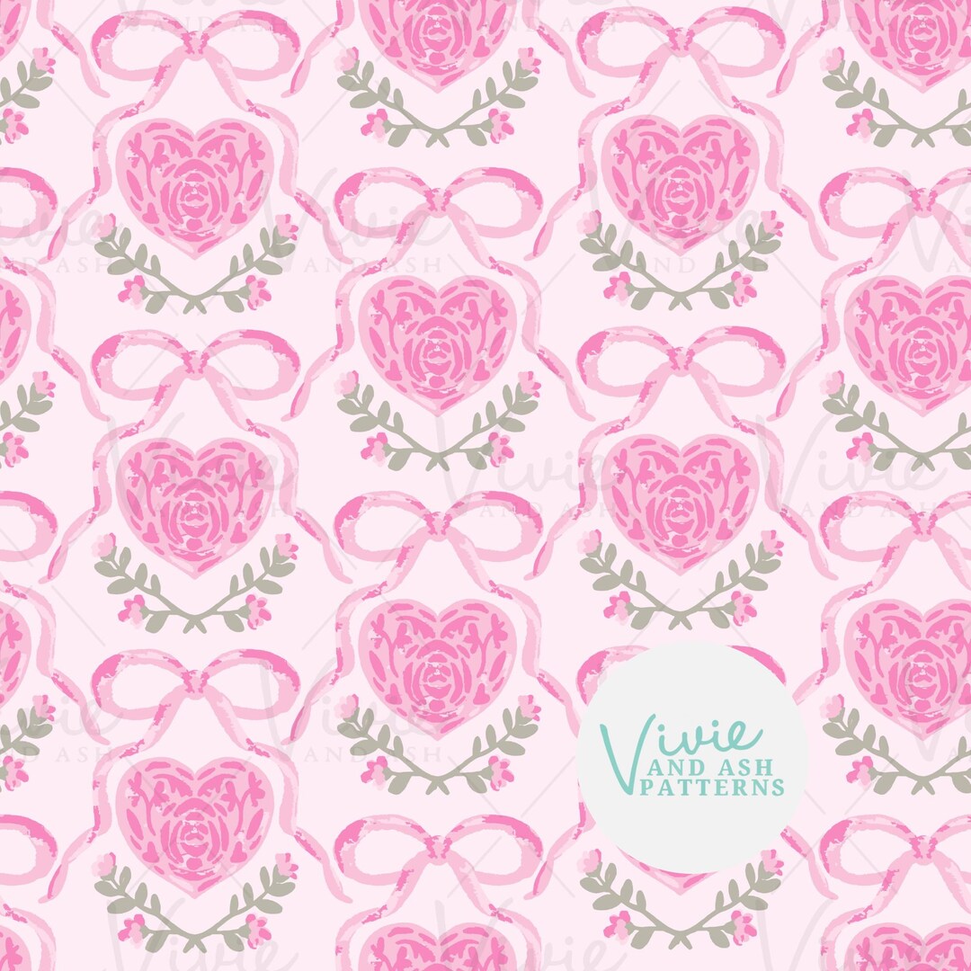 Pink Valentine Hearts and Bows Seamless Pattern by Vivieandash (digital ...