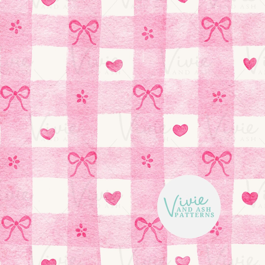 Pink Heart Valentine Gingham With Bows Seamless Repeating Pattern ...